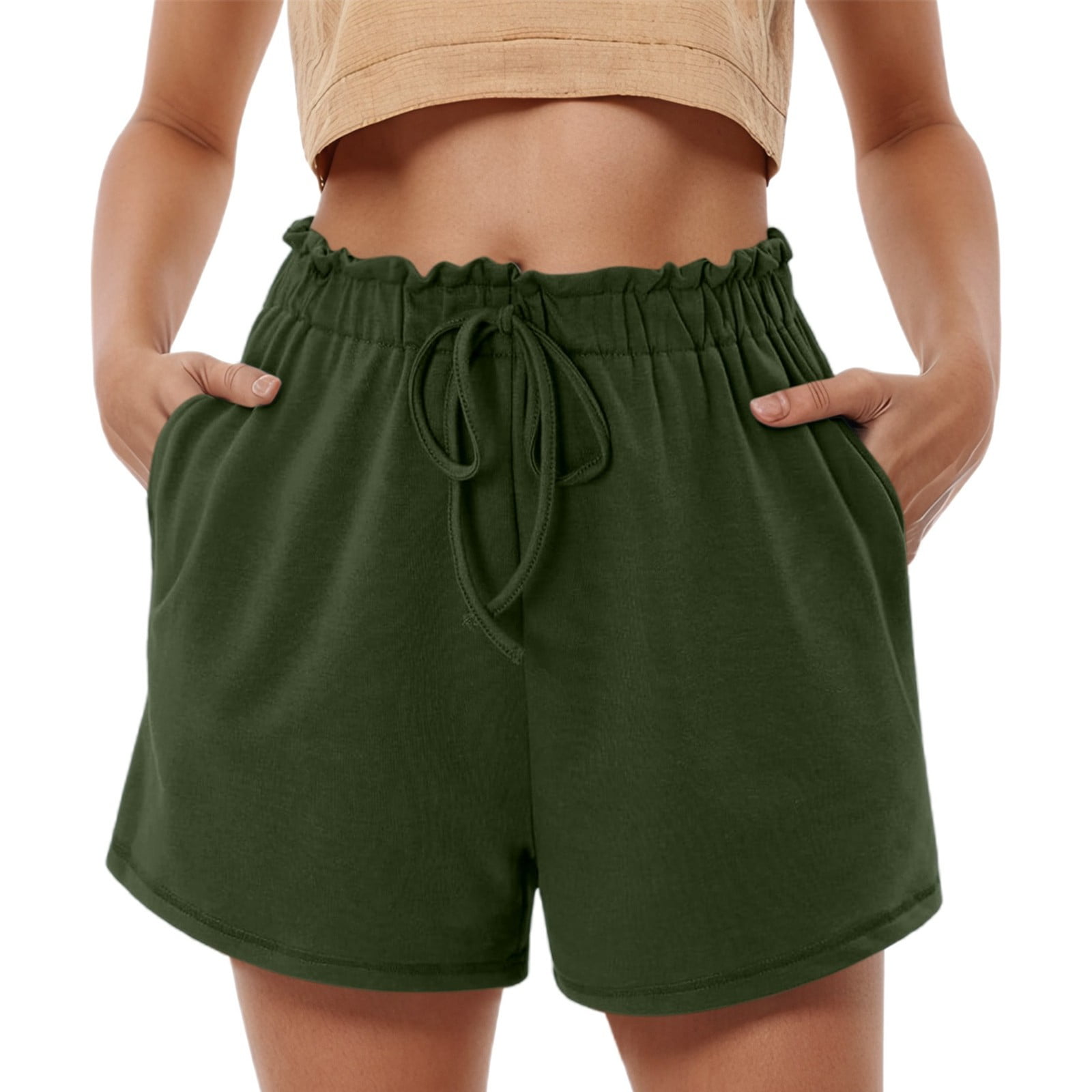 Bmisegm Womens Running Shorts Solid Color High Waisted Drawstring ...