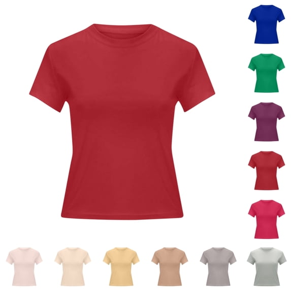 Bmisegm Womens Short Sleeve Tops Basic Crew Neck Summer Crop Tops ...