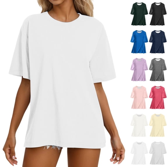 Bmisegm Womens Short Sleeve Tops Casual Oversized Solid Loose Crew Neck ...