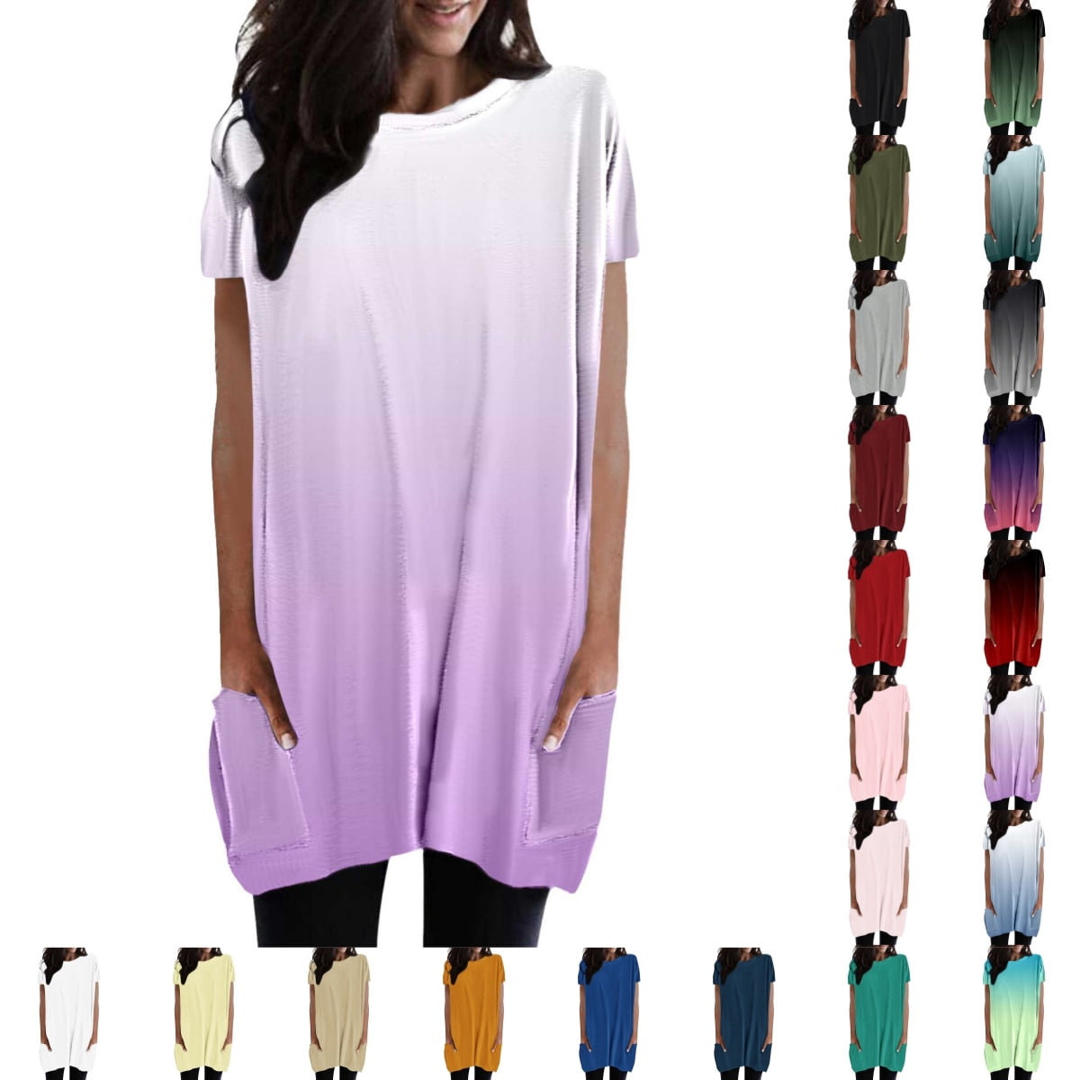 Bmisegm Women's T-Shirts Casual Loose Pullover Round Neck Gradient ...
