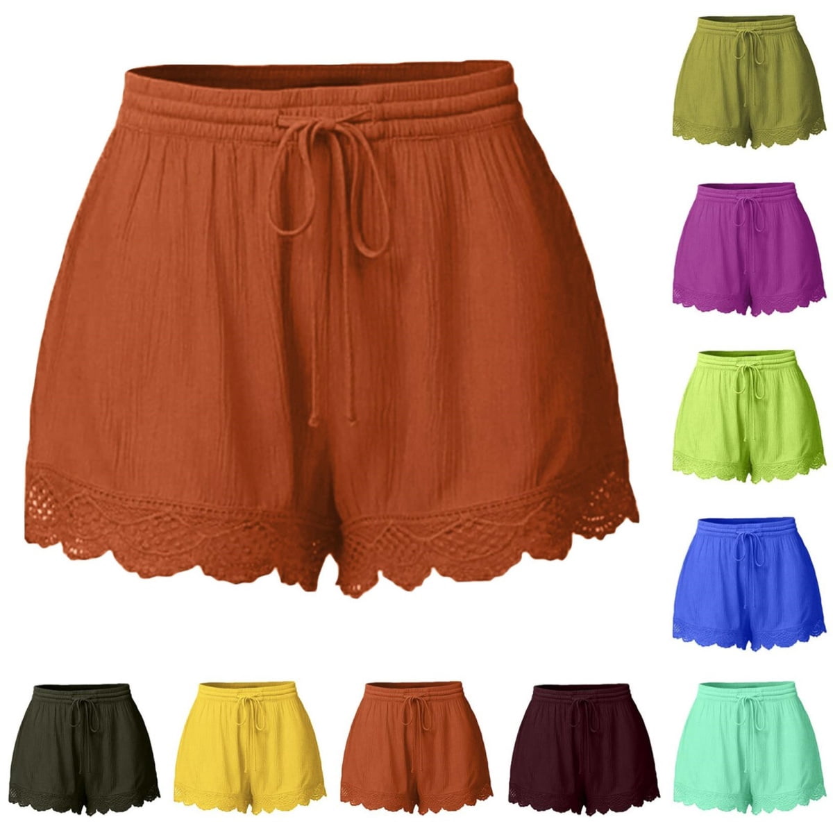 Bmisegm Womens Shorts Solid Color Flowy Elastic Waist Comfortable ...