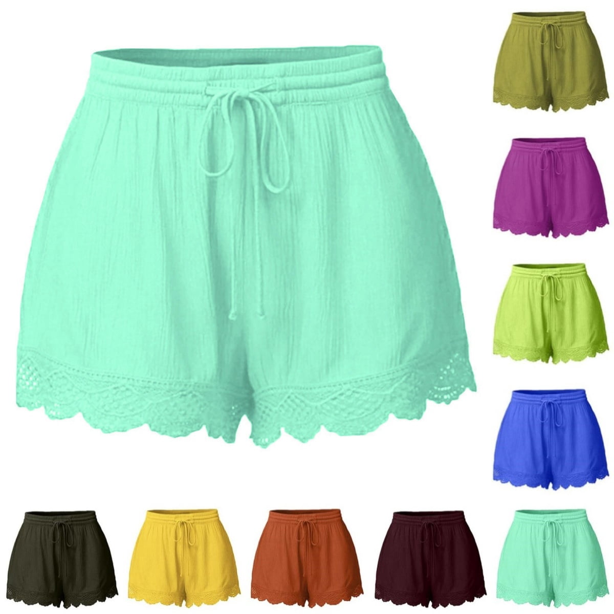 Bmisegm Womens Shorts Solid Color Flowy Elastic Waist Comfortable ...