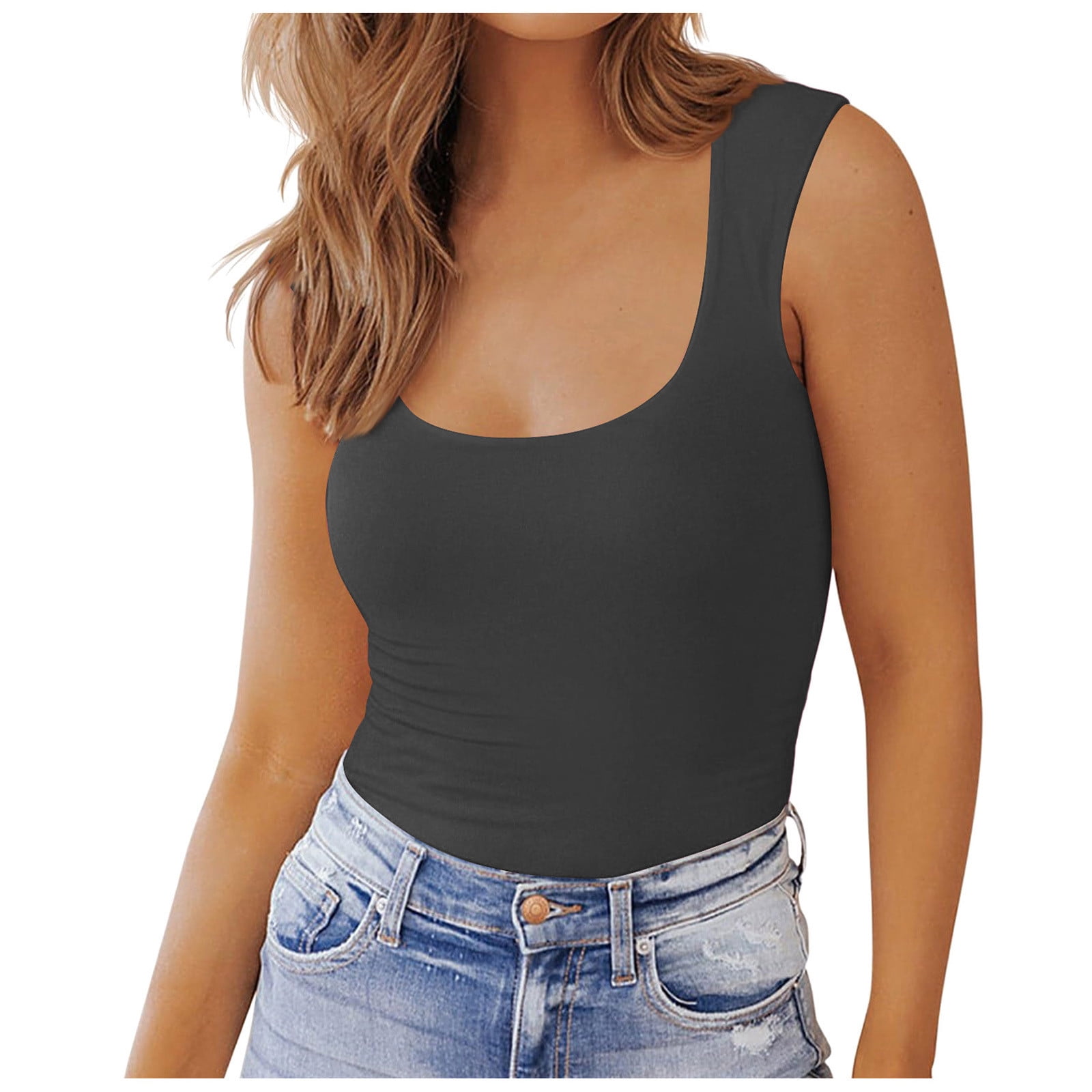 Bmisegm Womens Sleeveless Tank Top Women Basic Slim Fit Summer Tops ...