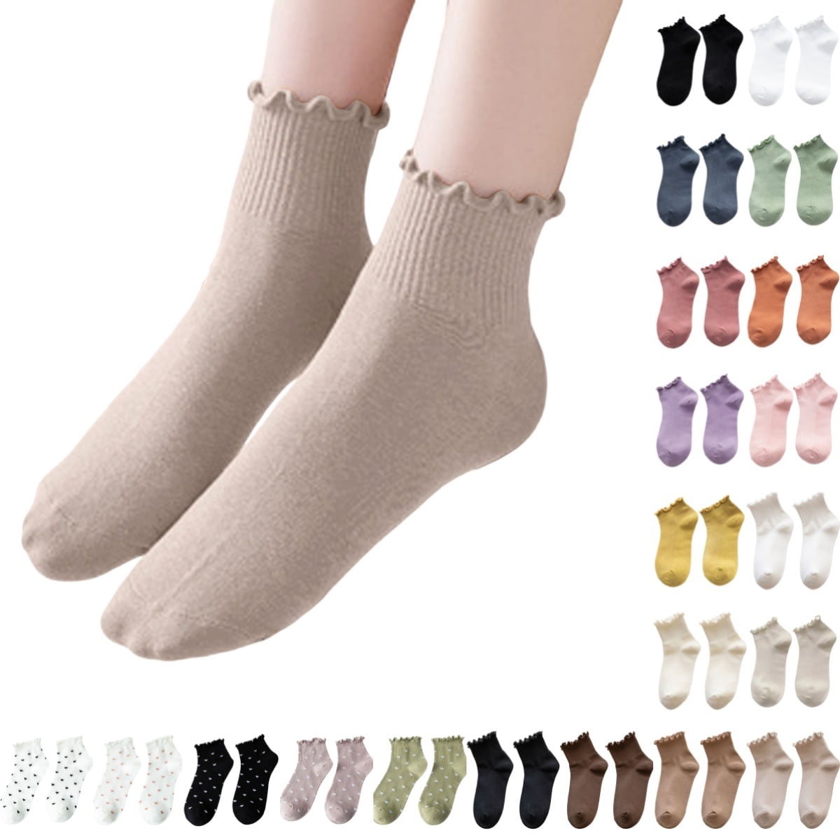 Bmisegm Womens Socks Elegant Solid Color with Ruffle Edge Lightweight ...