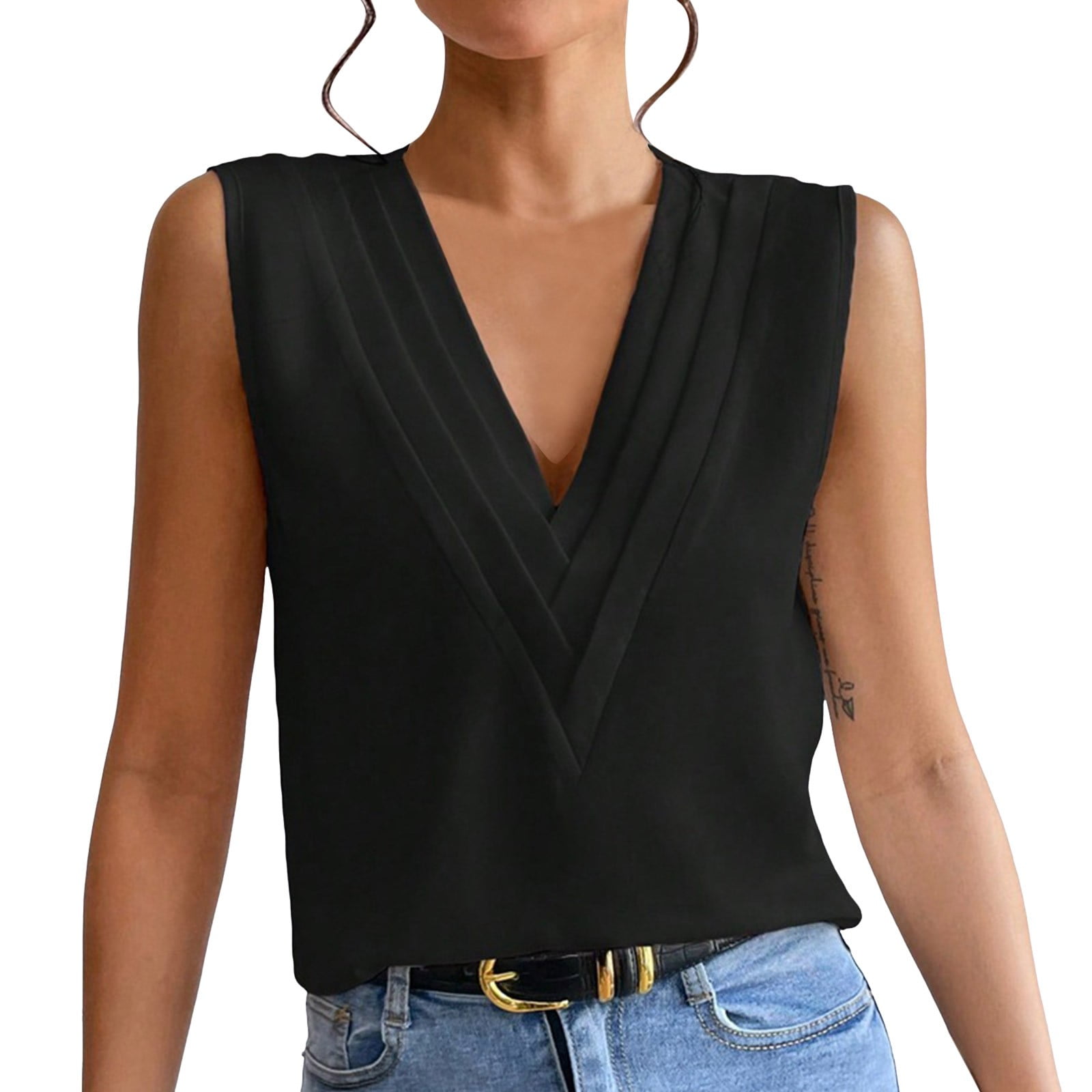 Bmisegm Womens Summer Casual Top Womens Summer V Neck Solid Color Tank ...