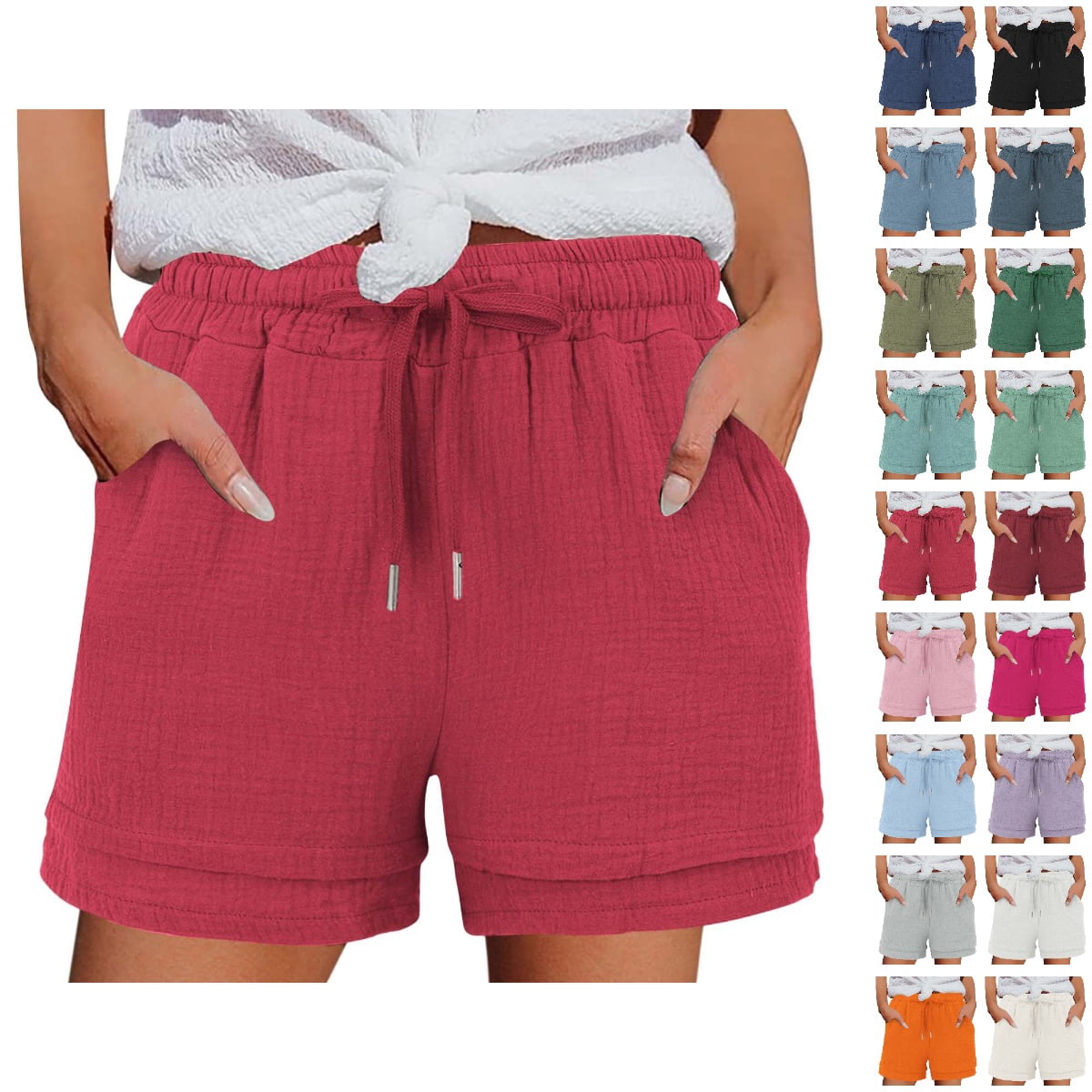 Bmisegm Womens Summer Shorts High Waisted Elastic Waist Drawstring ...