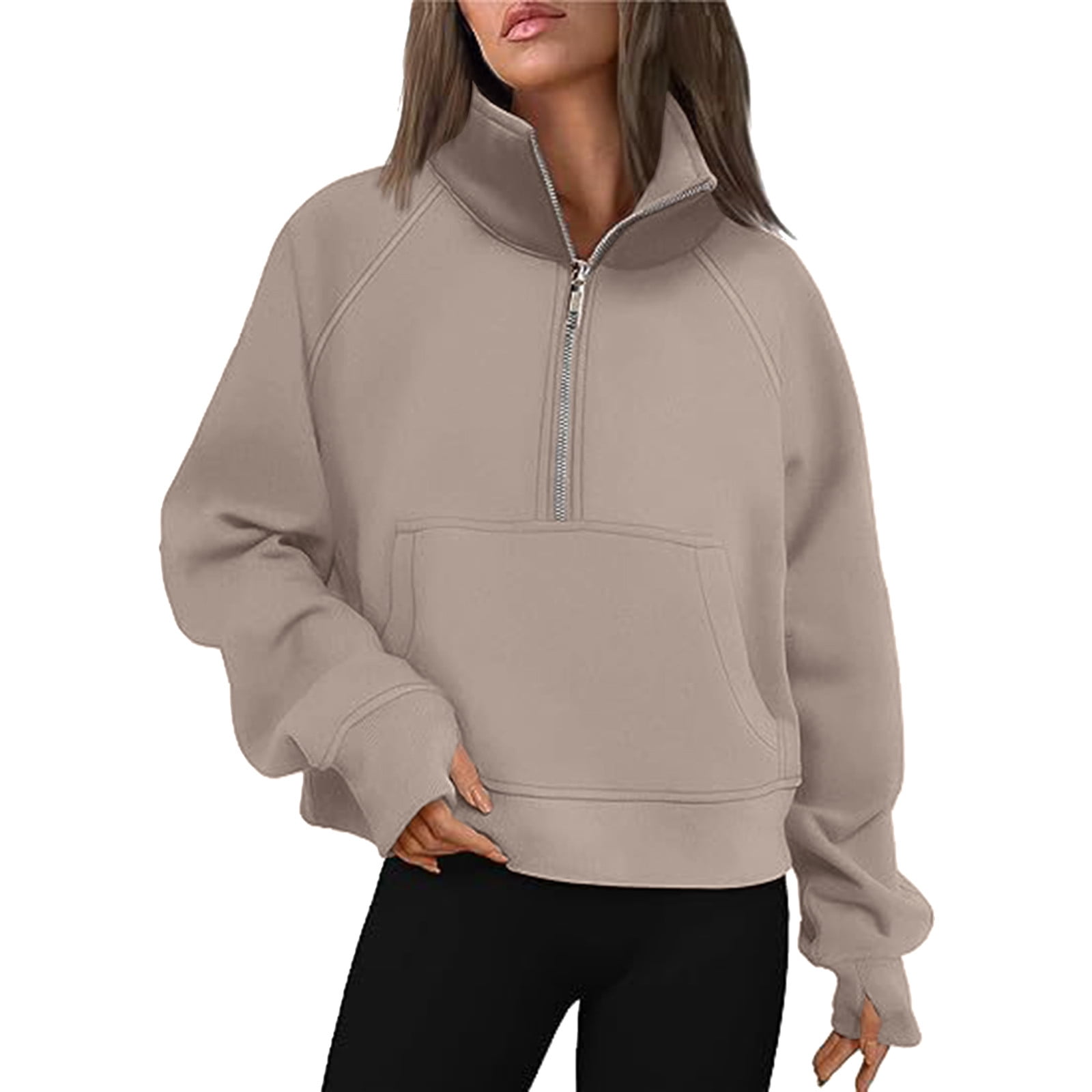Bmisegm Womens Sweatshirts Half Zip Cropped Pullover Quarter Zipper ...