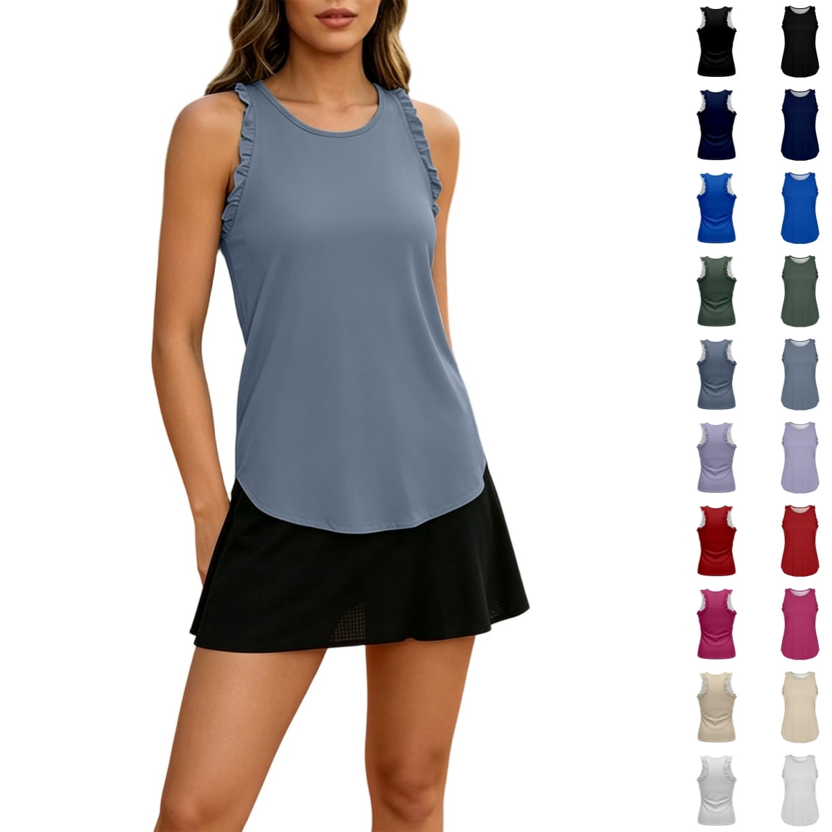 Bmisegm Womens Tank Tops Loose Fit Casual Sleeveless Round Neck Ruffle ...