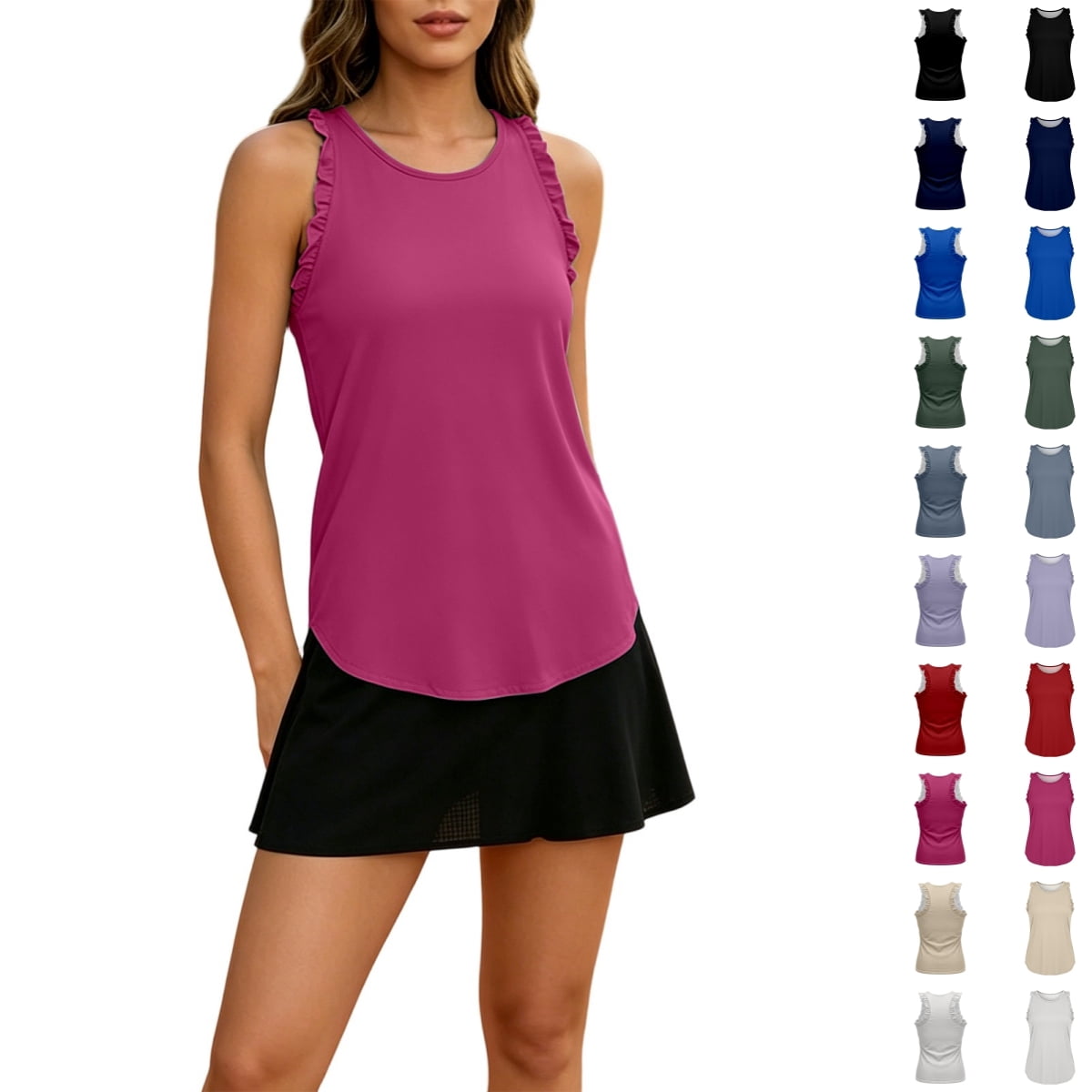 Bmisegm Womens Tank Tops Loose Fit Casual Sleeveless Round Neck Ruffle ...