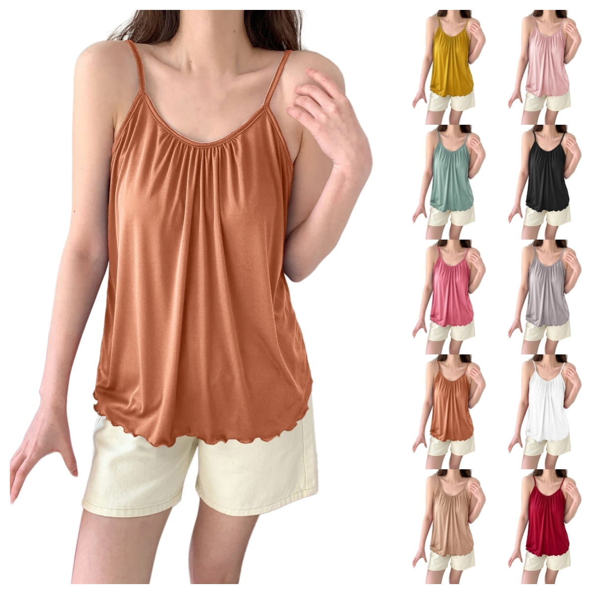 Bmisegm Womens Tank Tops Sleeveless Suspender Round Neck Loose Vest ...