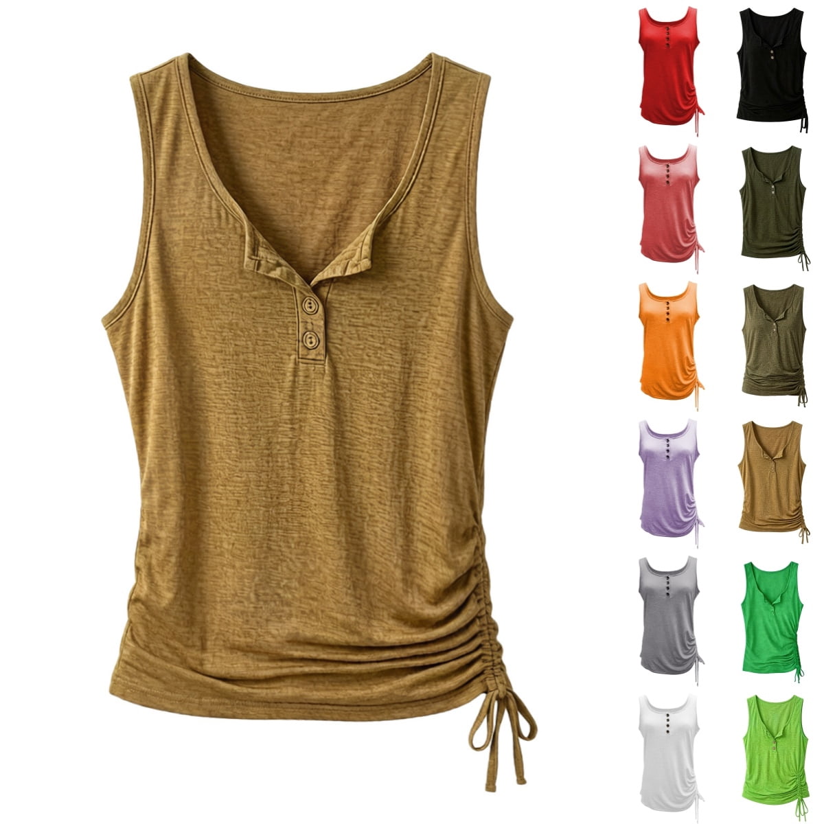 Bmisegm Womens Tank Tops Sleeveless V Neck Button Front Tie Detail ...