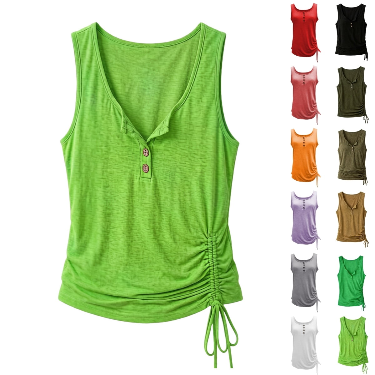 Bmisegm Womens Tank Tops Sleeveless V Neck Button Front Tie Detail ...