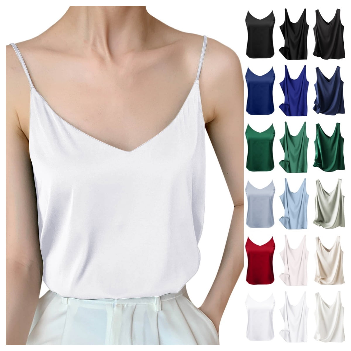 Bmisegm Womens Tank Tops Sleeveless V Neck Thin Straps Solid Color ...