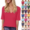 Bmisegm Womens Tops Basic V Neck T Shirts Half Sleeve Tops Casual Solid ...