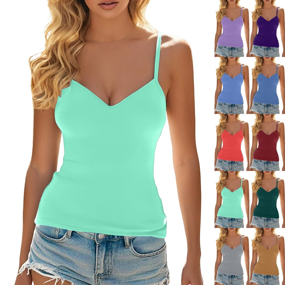 Bmisegm Built In Bra Tank Tops For Women Seamless Sleeveless Spaghetti ...