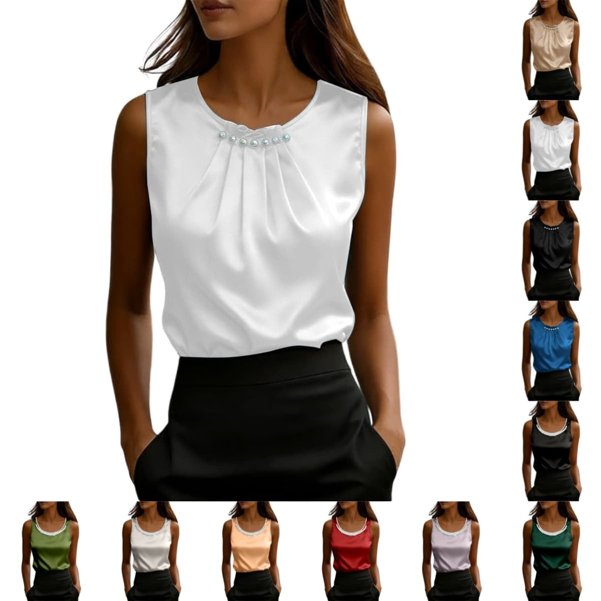 Bmisegm Womens Tank Tops Ruched Neck Sleeveless Camisole Slim Strap ...