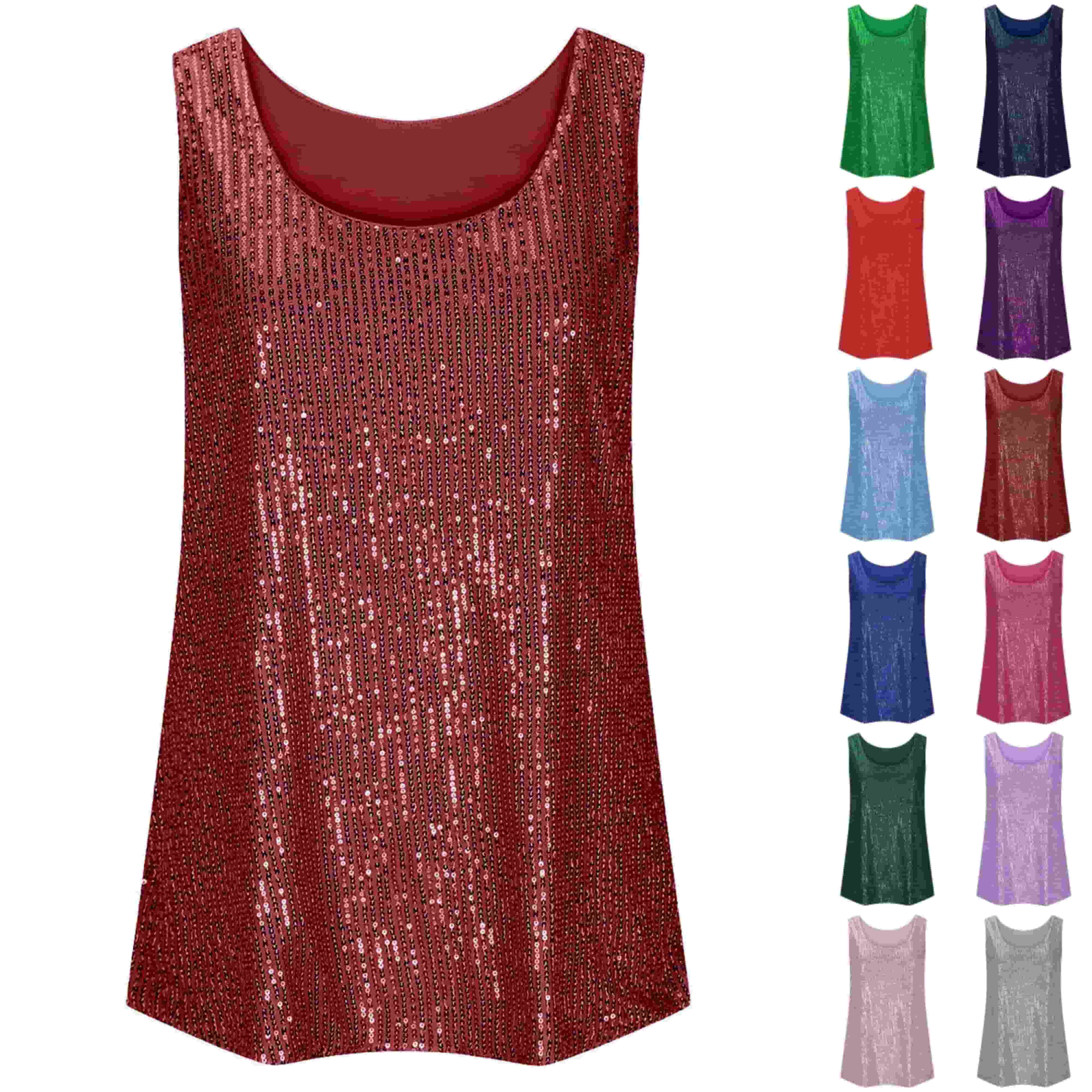 Bmisegm Womens Tank Tops Sleeveless Wide Strap Round Neck Loose ...