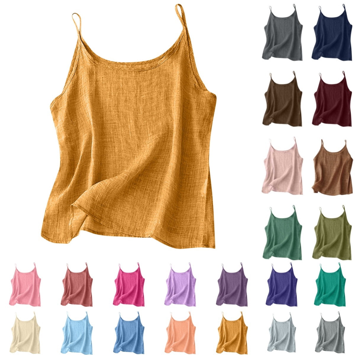 Bmisegm Womens Tank Tops Slim Basic Spaghetti Strap Round Neck ...