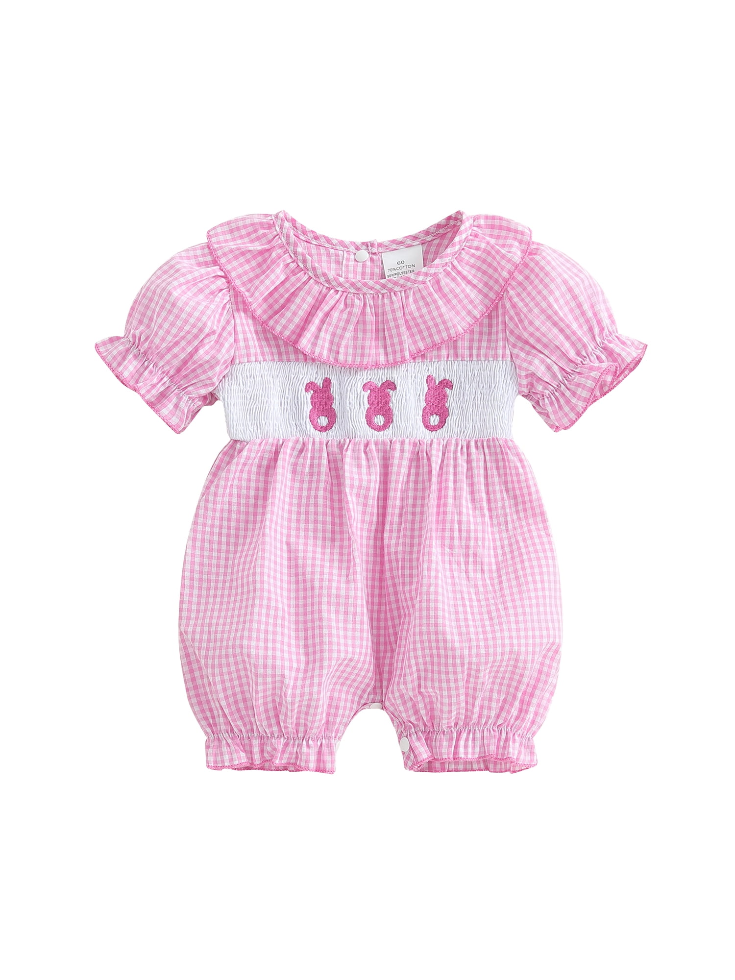 Bmnmsl Baby Girls Summer Easter Romper Gingham Plaid Print Short Puff ...