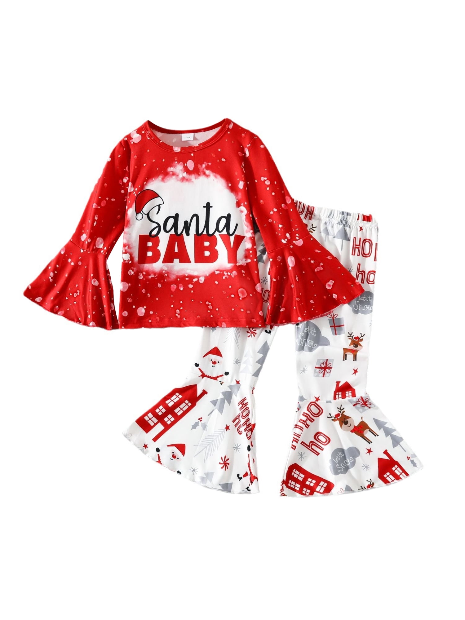 Bmnmsl Christmas-themed Girls Pants Set, Including Letters Print T ...