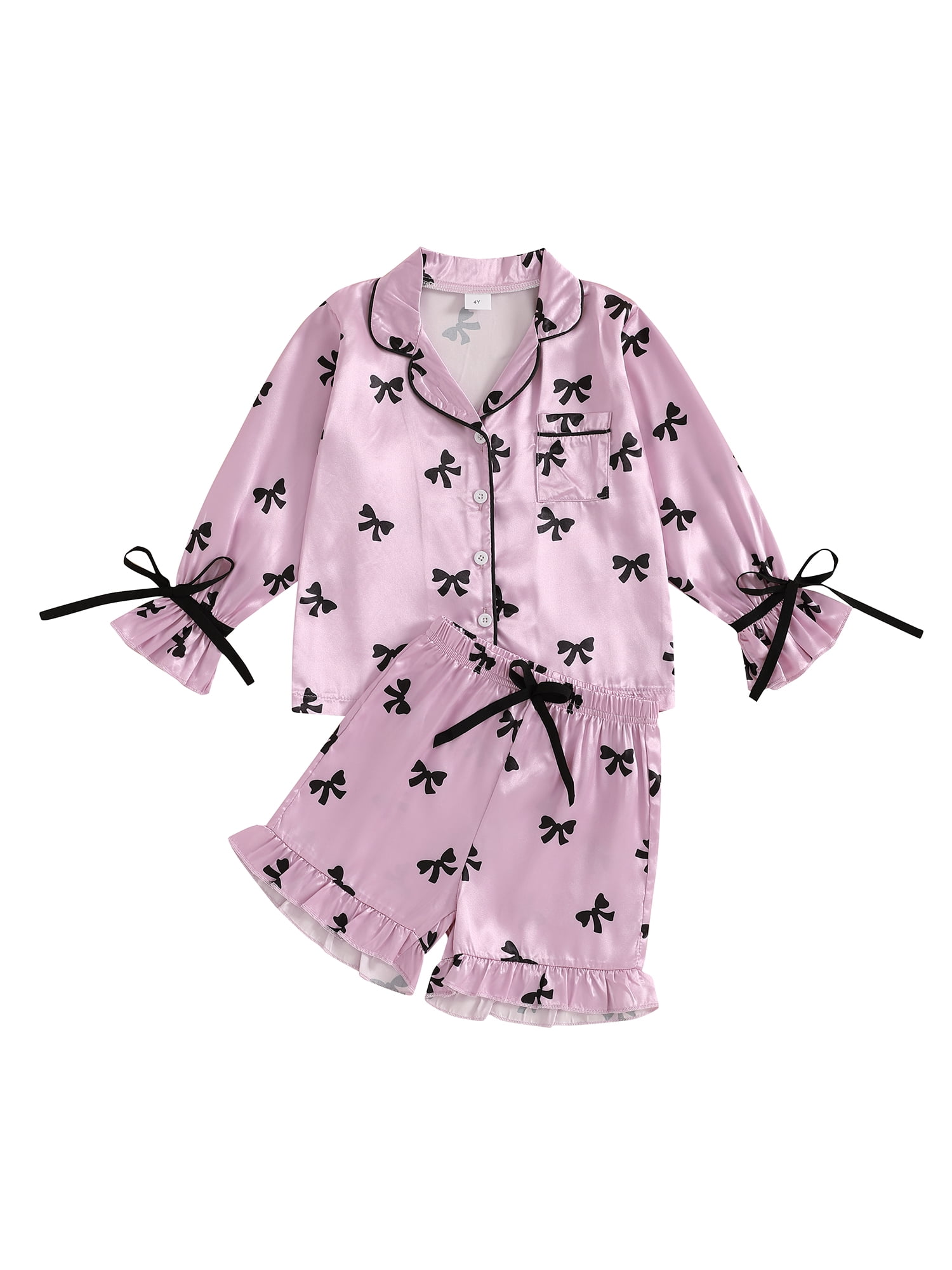 Bmnmsl Little Girl 2Pcs Pajamas Set 4 6 8 12T Ribbon Long Sleeve Bow ...