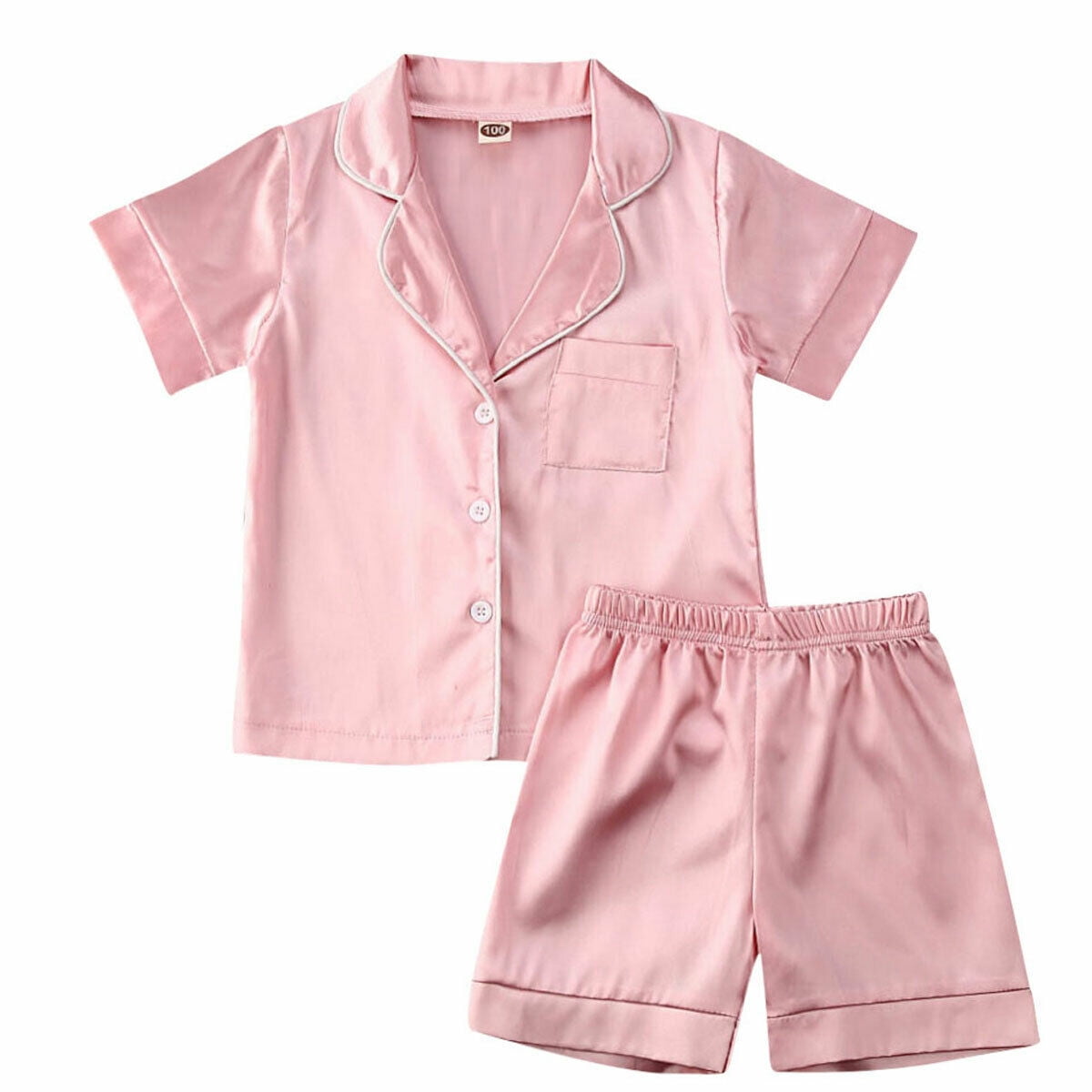 Bmnmsl Toddler Baby Girl Satin Silk Pajamas Short -Sleeve Pjs Sleepwear ...