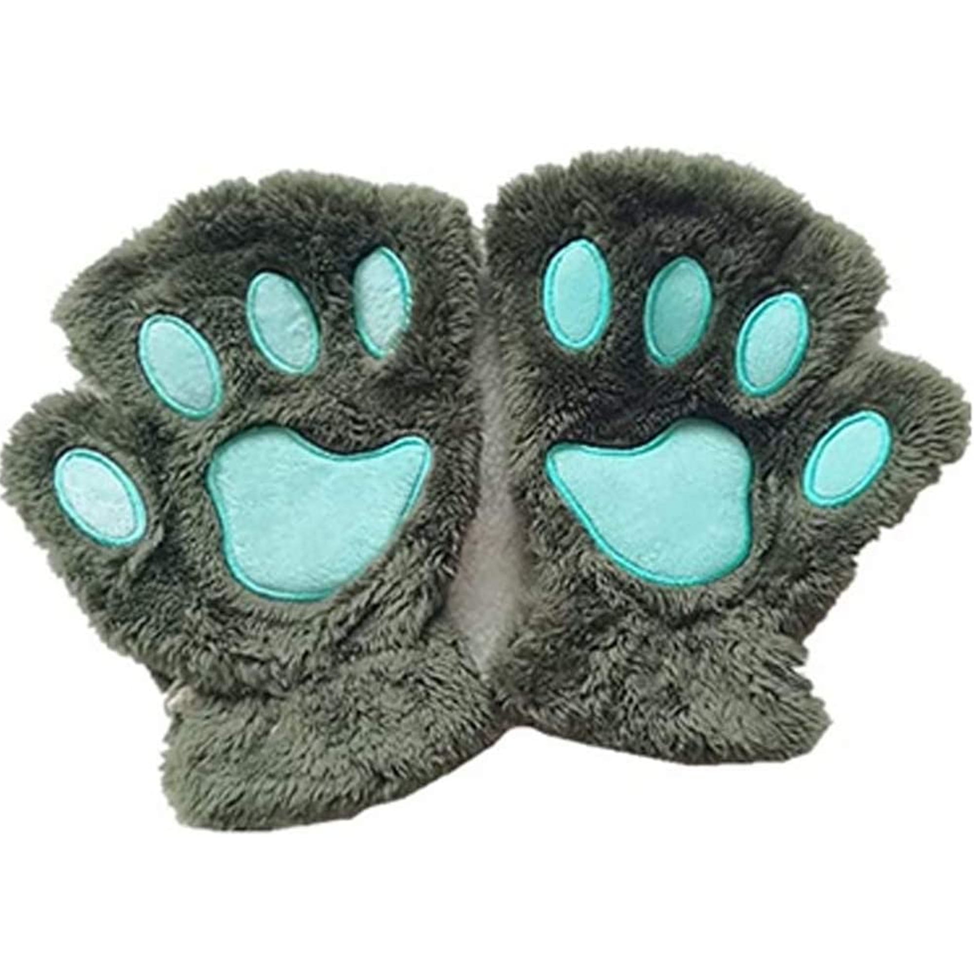 Bmnmsl Women Cat Claw Paw Mitten Plush Glove Winter Half Finger ...
