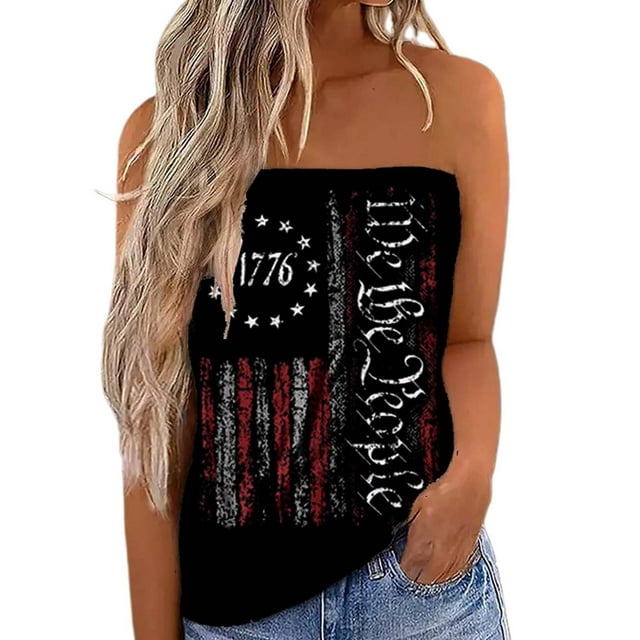 Bmnmsl Women Sexy Strapless Tube Tops Sleeveless Floral Print Pleated