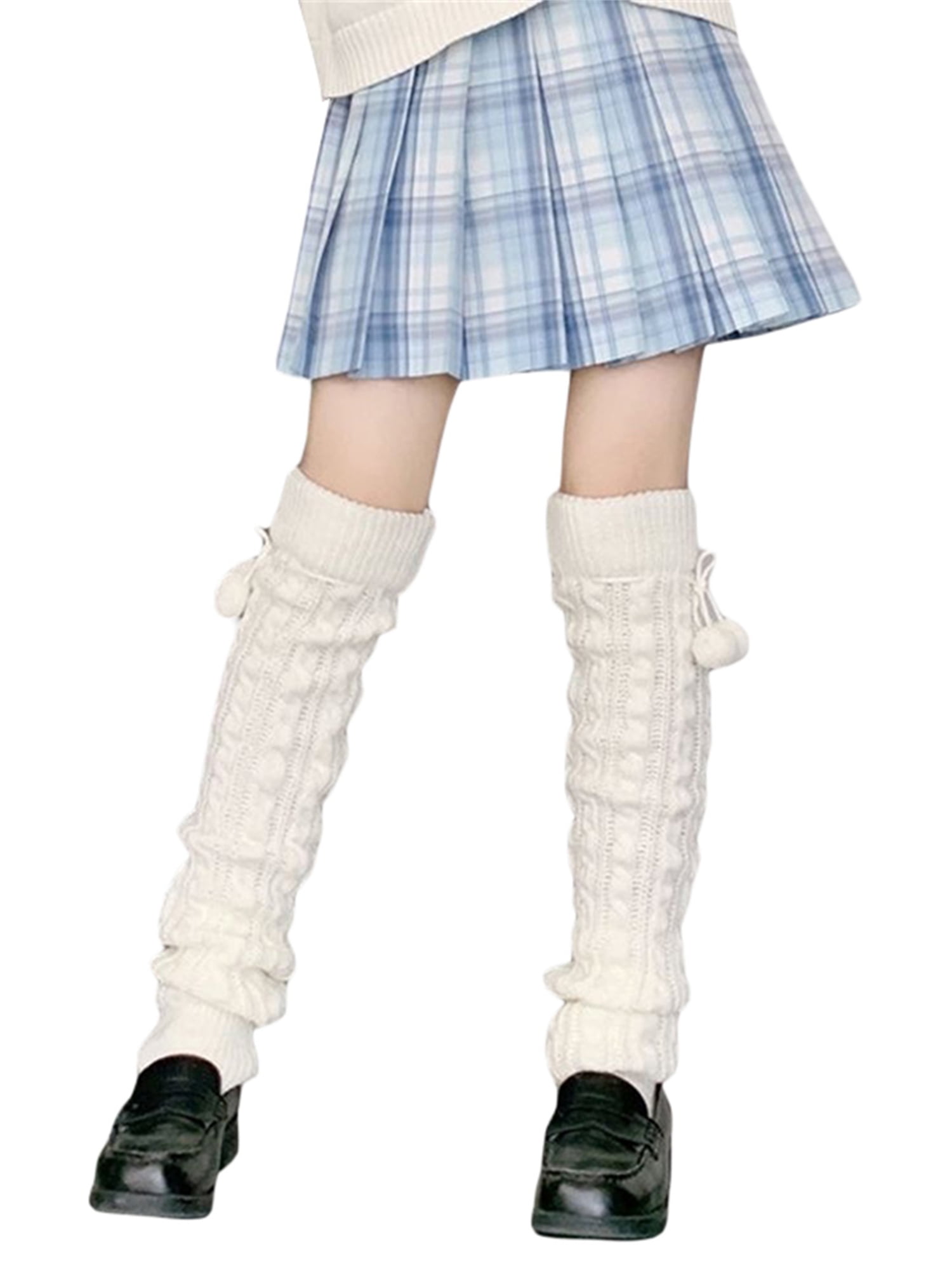 Bmnmsl Women's Y2K Leg Warmers Cute Solid Color/Stripe Knitted Leg ...