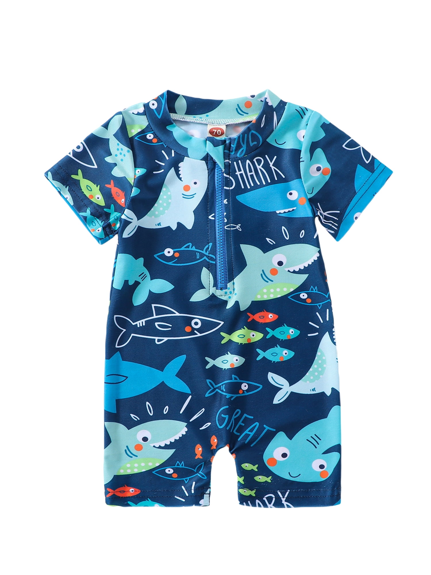 Bmnmsl Zip Up Rash Guard Swimsuit with Cute Shark/Tree Print for Baby ...