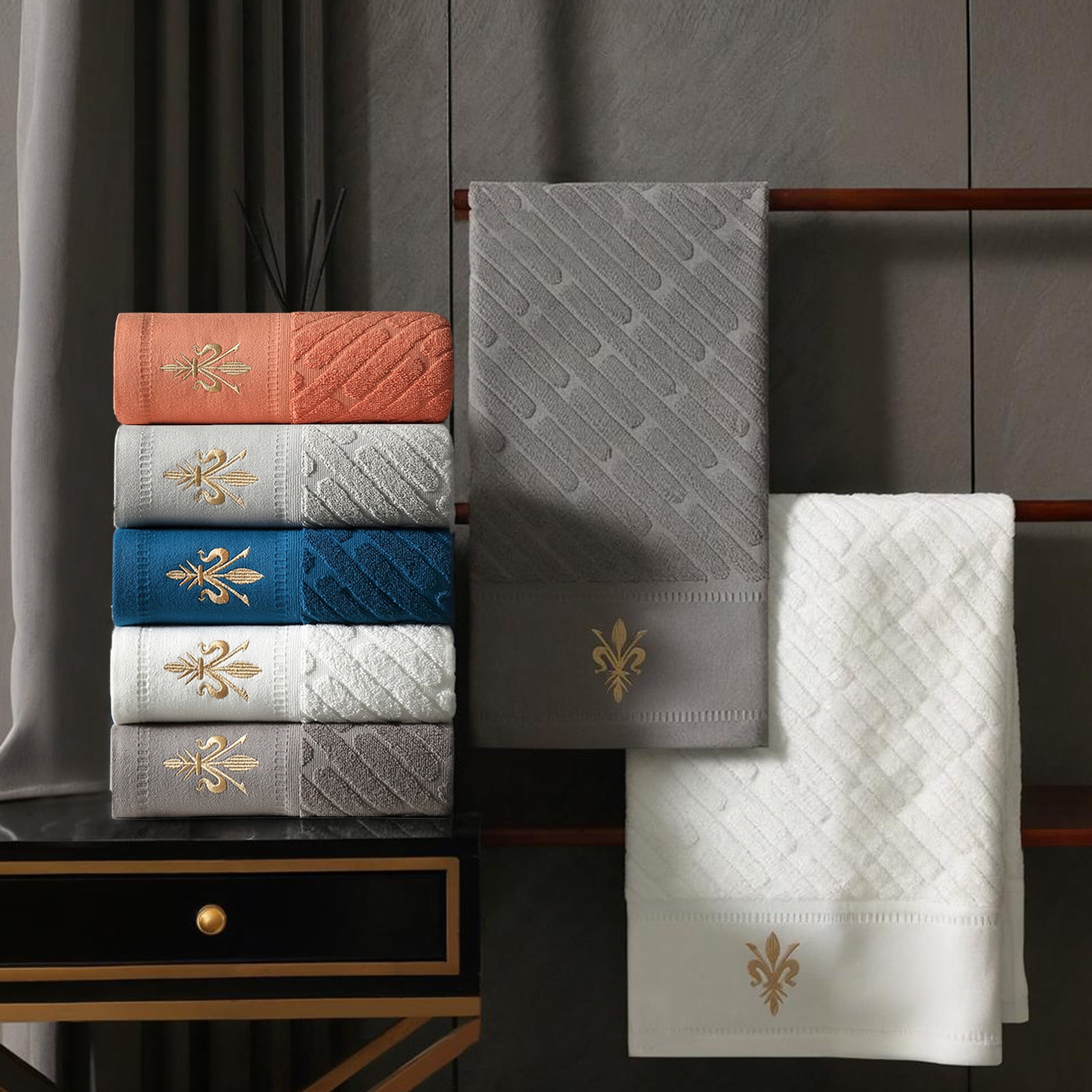 Bmnokb Cotton Towels for Bathroom, Embroidered Hand Towels Face Towels ...