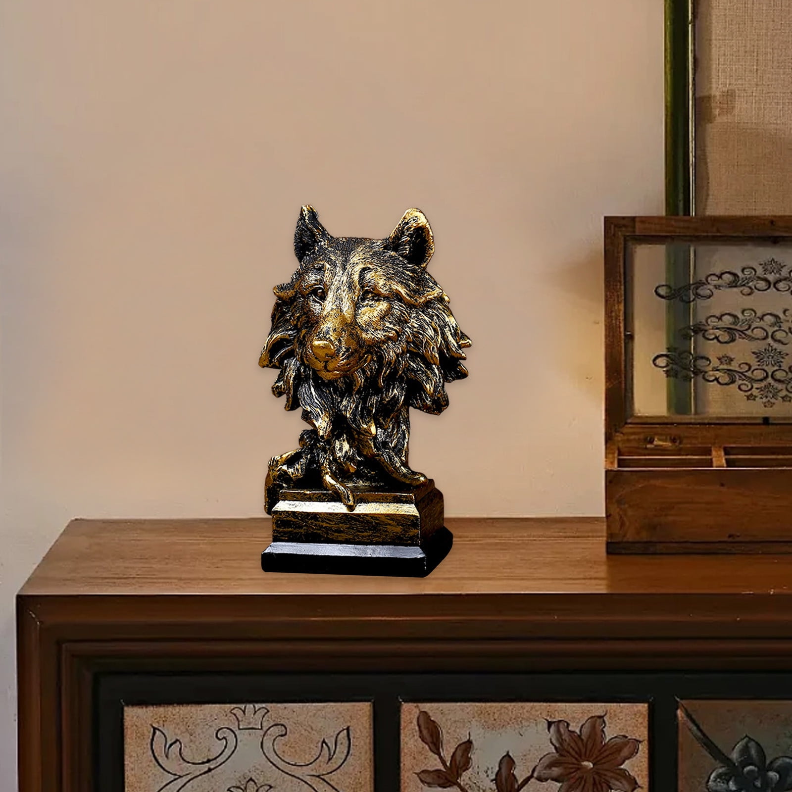 Bmnokb Wolf Figurine, Wolf Sculptures Home Decor, Resin Wolf Statue ...