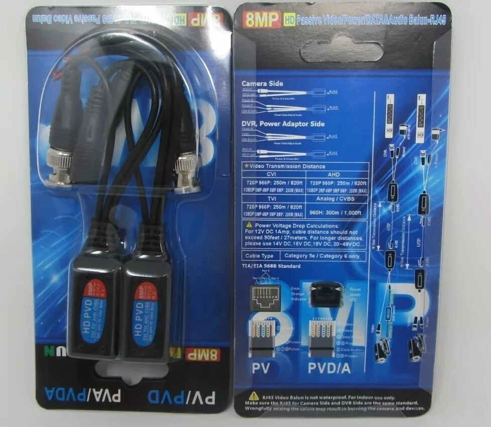 Bnc To Rj45 Cat5 Video +Data +Power Balun Connector For Cctv Ptz Camera ...