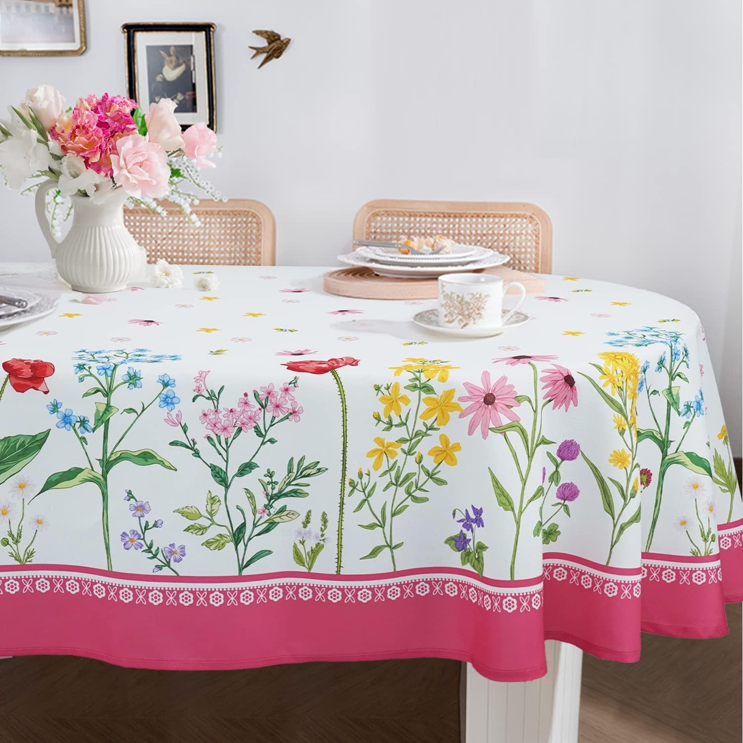 Bnejvif Oval Tablecloth Pink Floral Tablecloth, Print Fabric Indoor ...