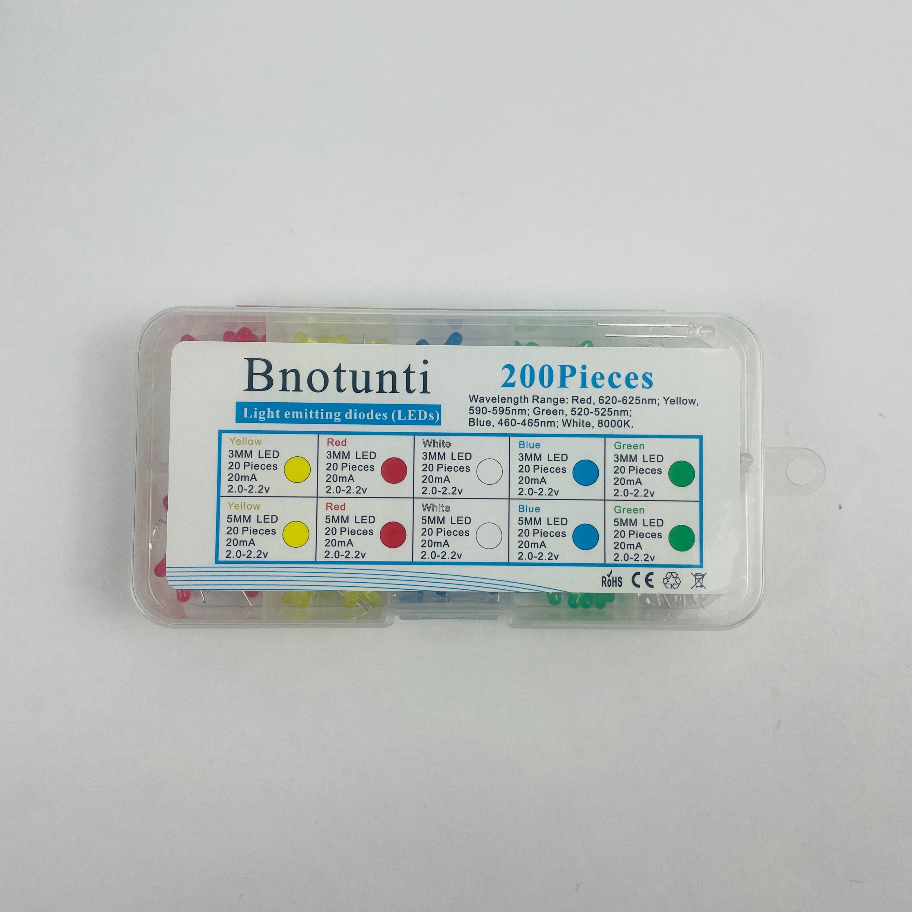 Bnotunti Mini LED Assorted Kit 3/5mm Round Top, 200 Pcs 5 Colors LED ...