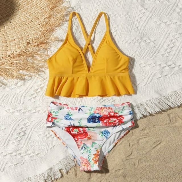 Bnwani 2PC Modest Swimsuits for Kid Girl Girl's Ruffle Ruffles Bikini ...