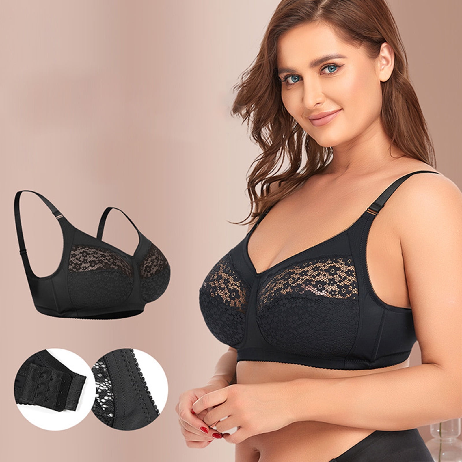 Bnwani 38E Bras for Women No Underwire Sexy Comfortable Breathable Lace Wireless Lift Breasts ...