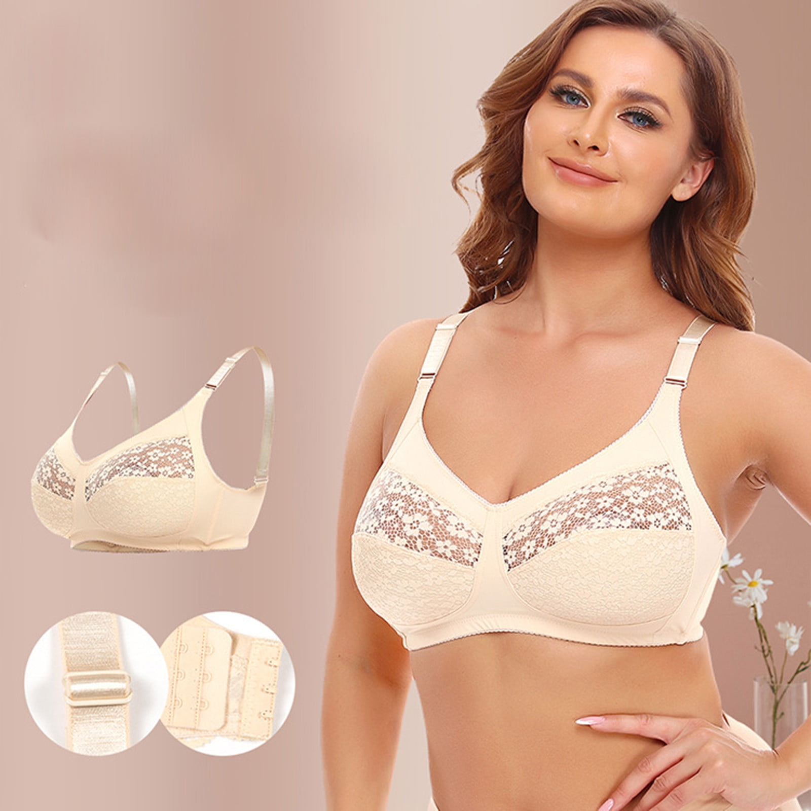 Bnwani 40E Bras for Women No Underwire Sexy Comfortable Breathable Lace Wireless Lift Breasts ...