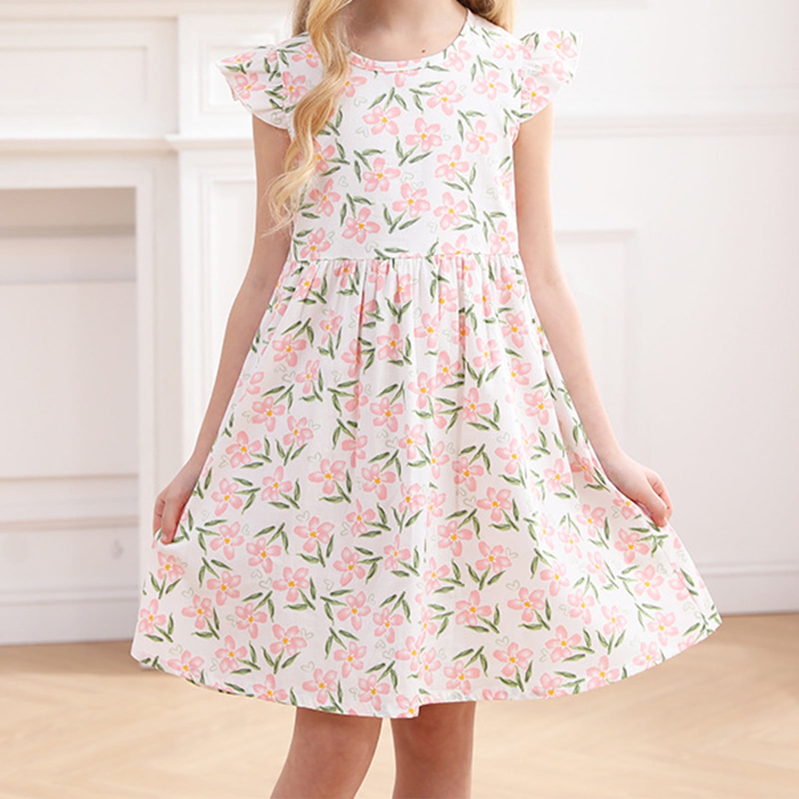 Bnwani Beach Dresses for Girl Kid Girl Short Sleeve Sun Dress Flowers ...