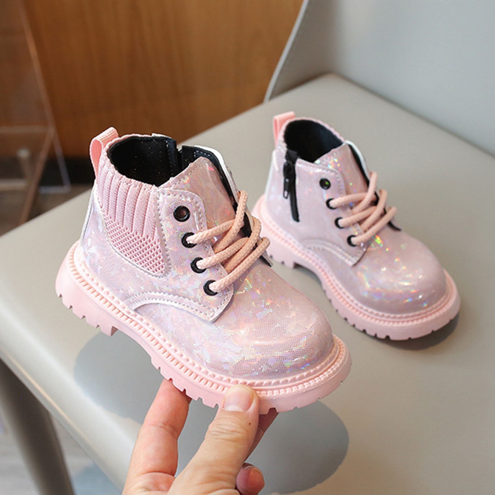 Bnwani Boots for Girls Lace Up Ankle PU Leather Shiny Patent Lace ...
