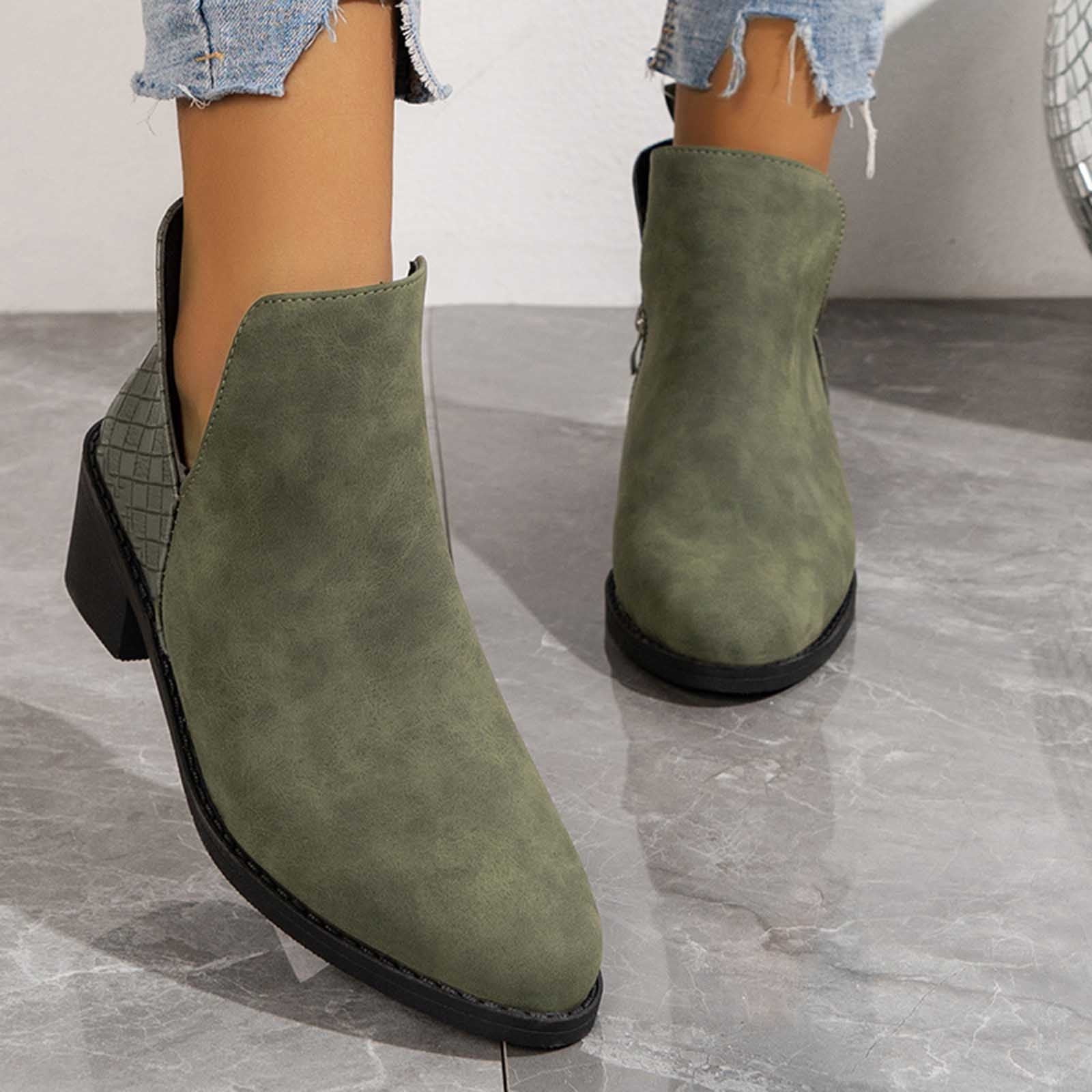 Bnwani Boots for Women New Winter Pile Toe Chunky Ankle Leather ...