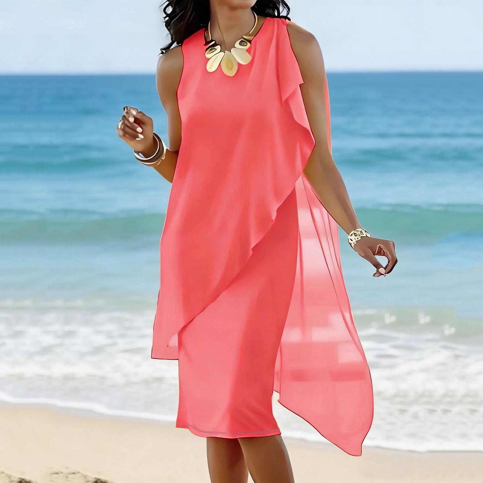 Bnwani Chiffon Dresses for Women,Women Dresses for Summer,Crew Neck ...