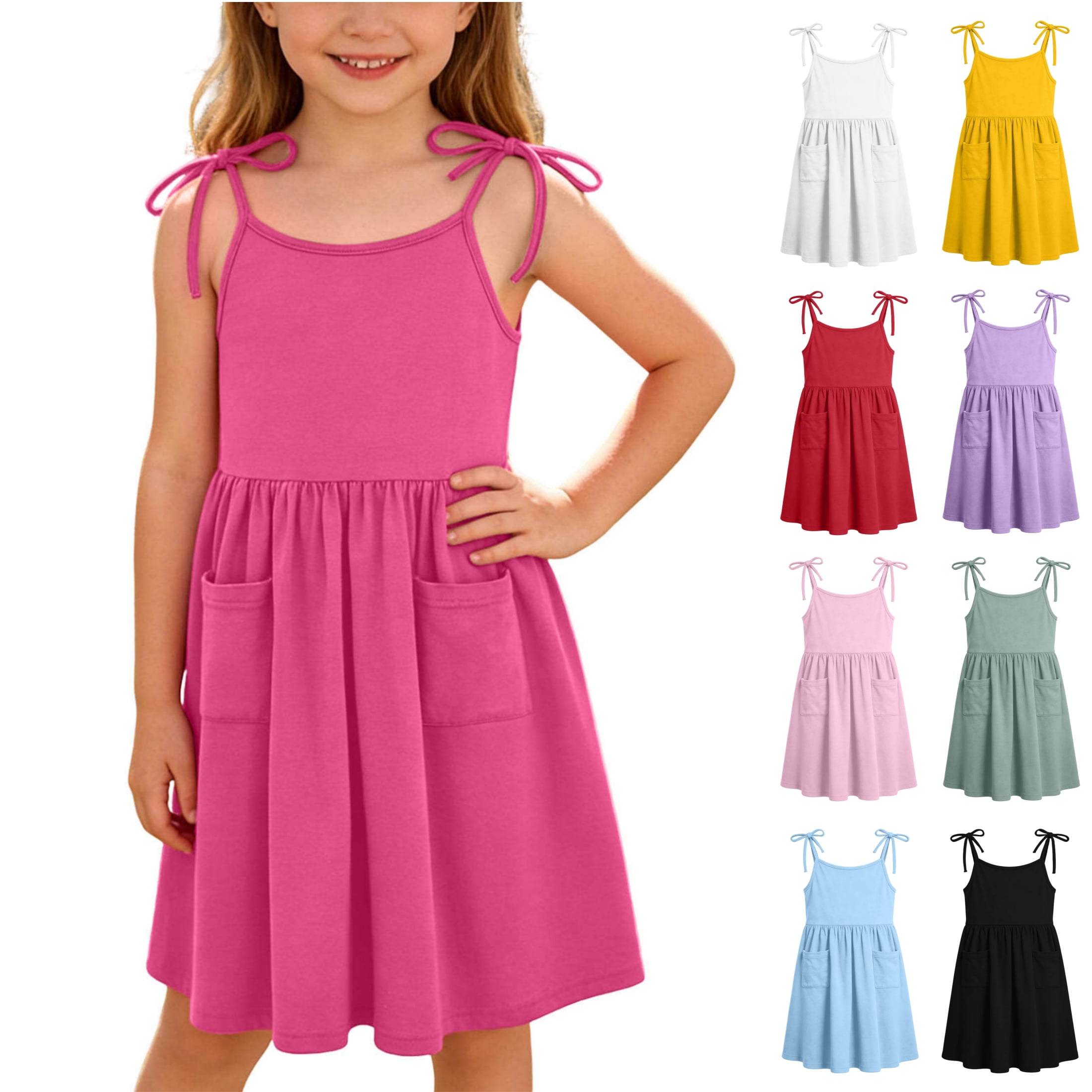 Bnwani Dresses for Girls Pokets Adjustable Strap Girls Dresses Cute ...