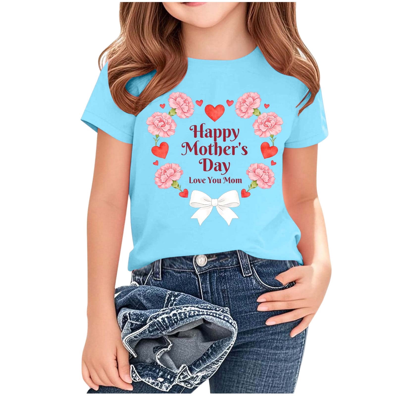 Bnwani Girls T-shirts Crew Neck Comfortable Shirt Summer Breathable ...