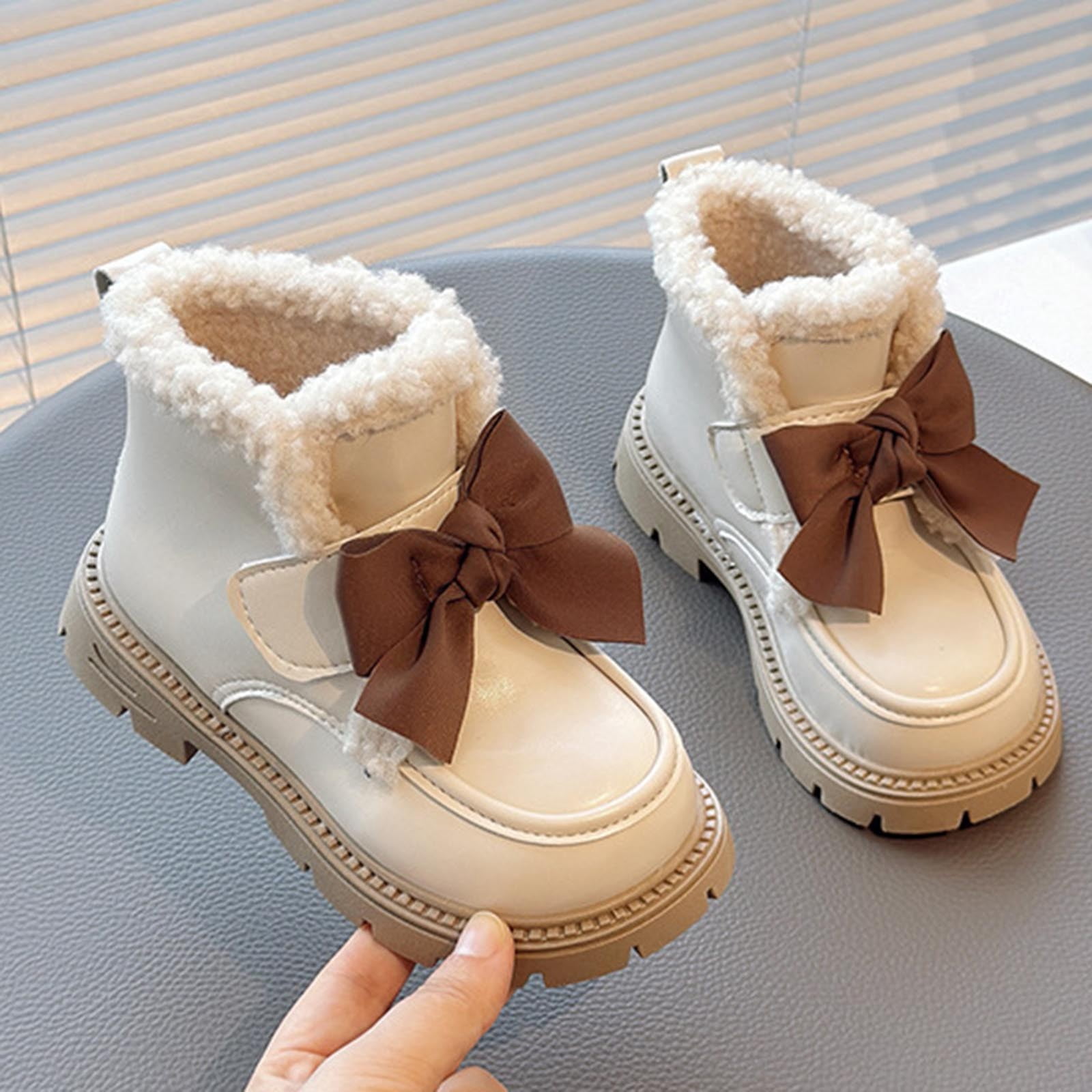 Bnwani Girls Winter Boots Ankle Fleece Lined Velvet Soft Bow Soft-Soled ...
