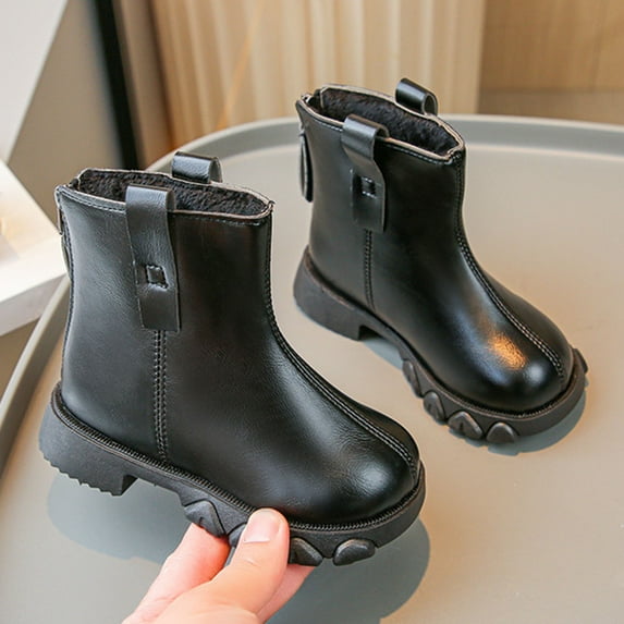 Bnwani Girls Winter Boots Ankle PU Leather Side Zipper Fleece Lined ...