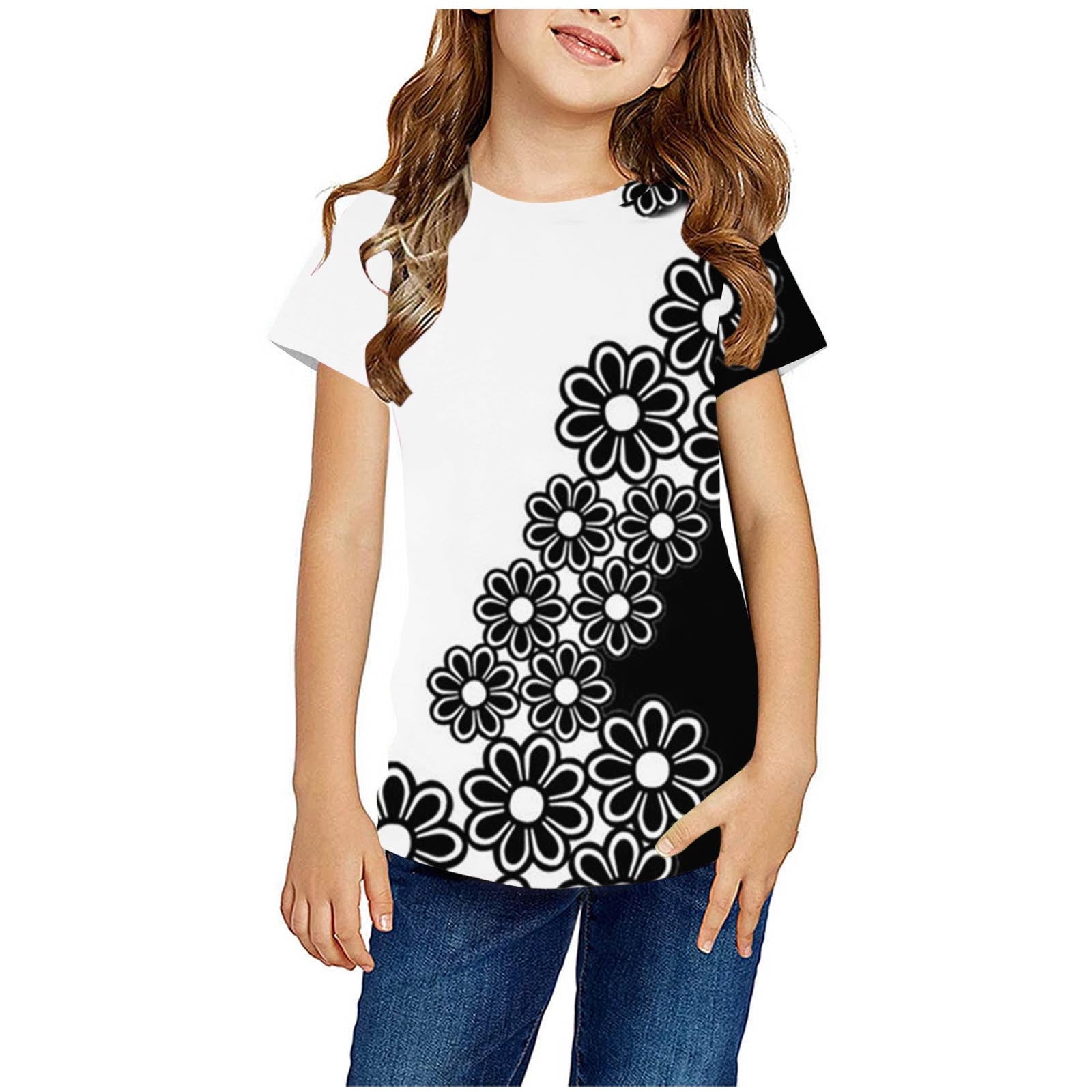 Bnwani Graduation Girls Boys Floral Print Graphic Short-sleeved Tops ...