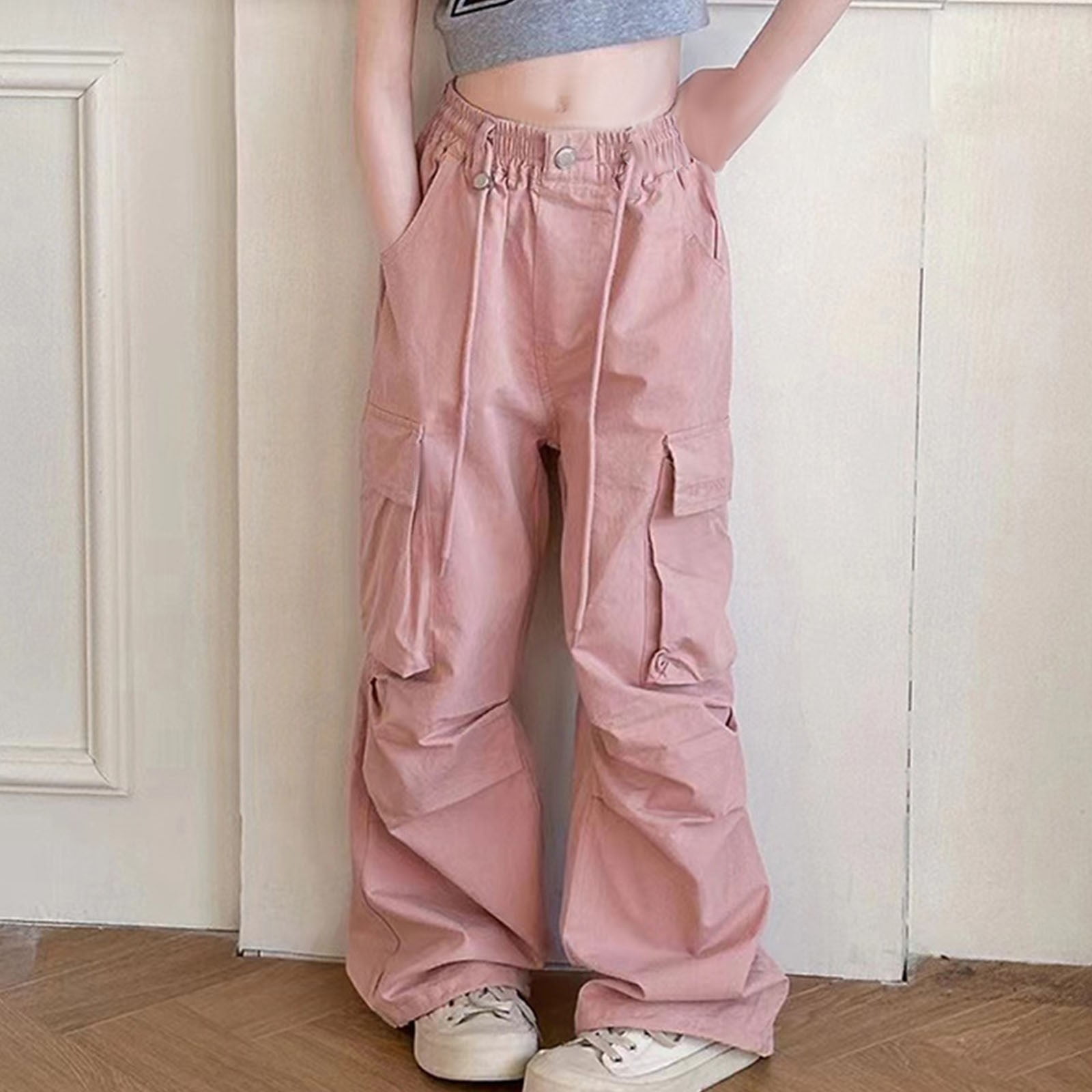 Bnwani Kids Cargo Pants Girls Work Long Loose Cargo Solid Pockets Pants ...