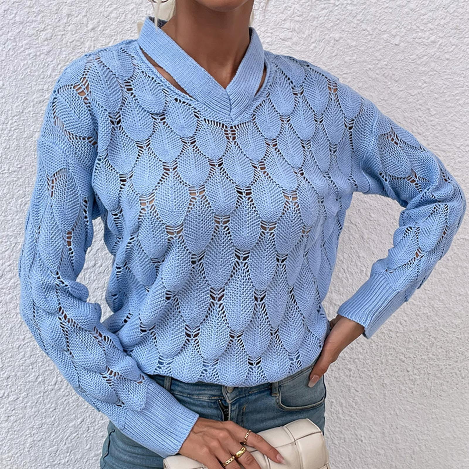 Bnwani Light Blue Sweaters for Women Winter Collar Strapless Sweater ...