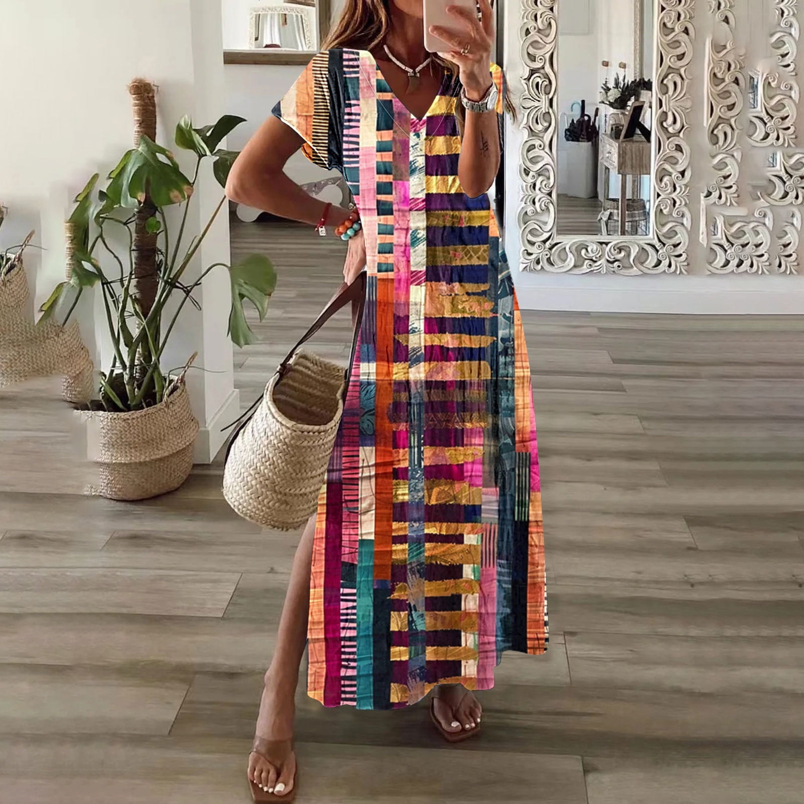 Bnwani Maxi Sundresses for Women,Women's Dresses,V-Neck,Casual,Ankle ...